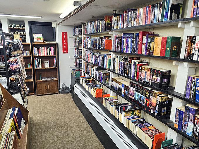 A feast for the eyes and the mind! These shelves are stacked higher than your TBR pile, offering endless possibilities.
