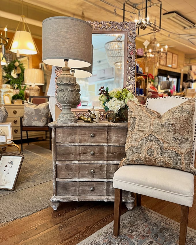 From shabby chic to magnolia-approved elegance, this vignette screams "Southern Living spread" with a dash of vintage charm.