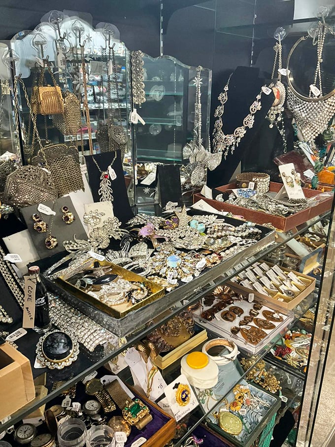 Sparkle central! This jewelry display could give Tiffany's a run for its money. Who needs a time machine when you've got these vintage gems?