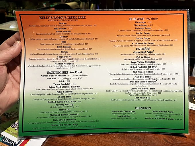 Behold, the sacred text of Kelly's! This menu is a treasure map to gastronomic bliss, each item a potential "X marks the spot" for your taste buds.