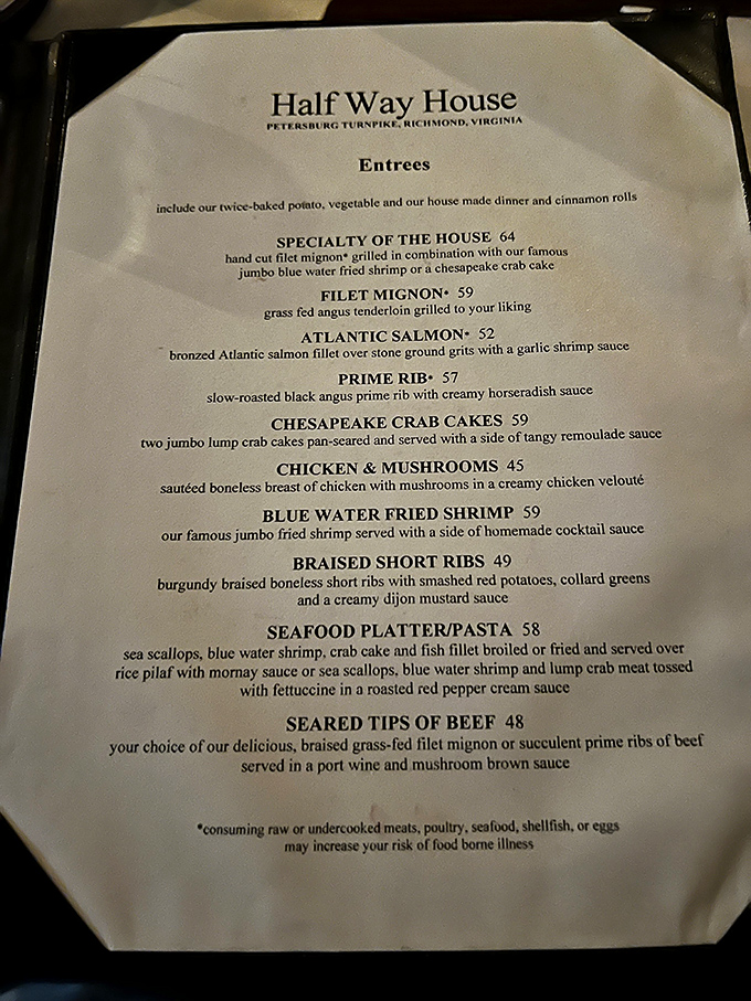 A menu that reads like a love letter to American cuisine. From prime rib to crab cakes, each dish promises a delicious journey.