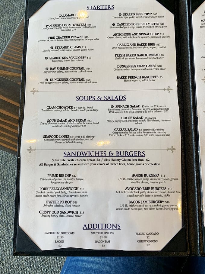 A menu that reads like a love letter to your taste buds. From Fire Cracker Prawns to Prime Rib, it's a culinary choose-your-own-adventure.