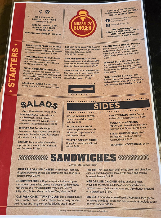 A menu that reads like a love letter to carnivores and seafood aficionados alike. Decisions, decisions!