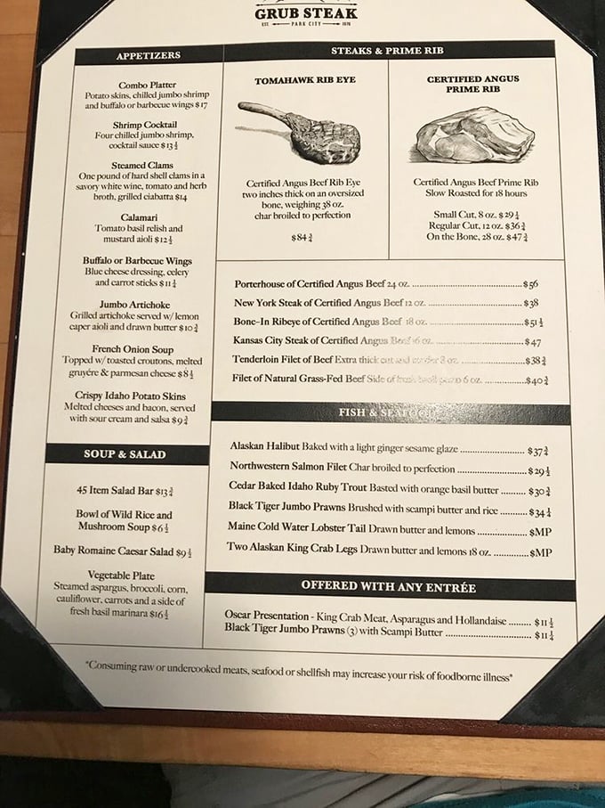 A menu that reads like a love letter to carnivores. Warning: May cause involuntary drooling and sudden cravings for everything beef.