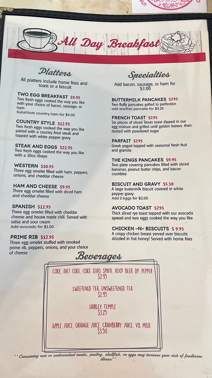 Decisions, decisions! This menu is like a greatest hits album of comfort food classics. From all-day breakfast to burgers, your taste buds are in for a treat.