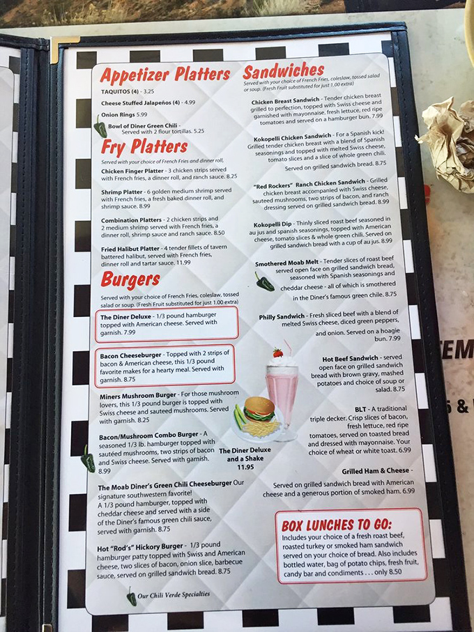 Decisions, decisions! The menu at Moab Diner is a roadmap to culinary bliss. From burgers to milkshakes, it's a choose-your-own-adventure of comfort food classics.