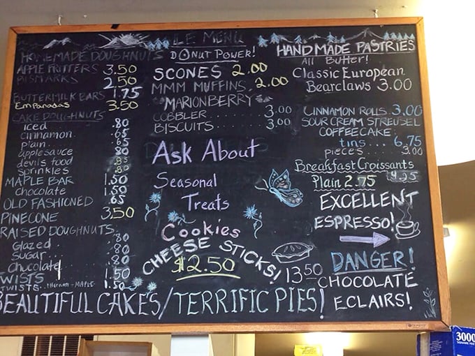 Behold, the menu of temptation! With "Donut Power" and "Danger! Chocolate," who could resist such delicious warnings?