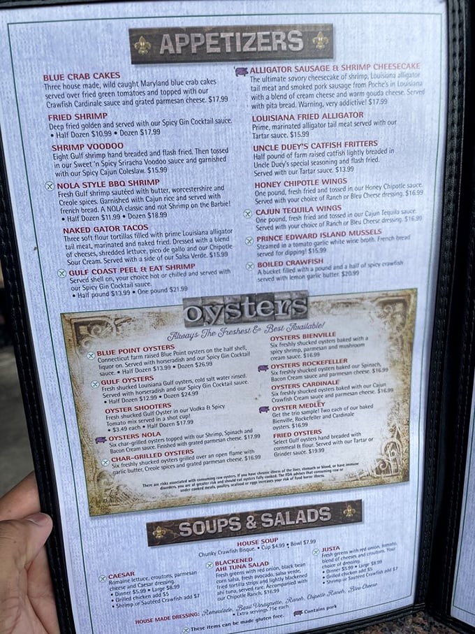 Decisions, decisions! This menu is like a treasure map for your taste buds, with X marking the spot for every seafood craving.