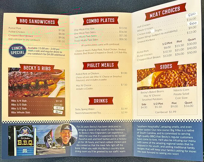 Decisions, decisions! Becky's menu is like a treasure map for meat lovers. X marks the spot for deliciousness.