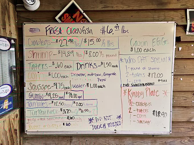 Behold, the sacred scroll of seafood delights! This ever-changing menu board is like a treasure map, guiding you to your next culinary adventure.