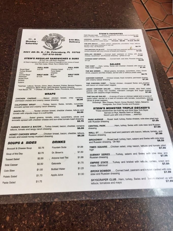 Behold, the sacred text! Big Stein's menu is a treasure map of deliciousness. Pro tip: Close your eyes and point &ndash; you can't go wrong.