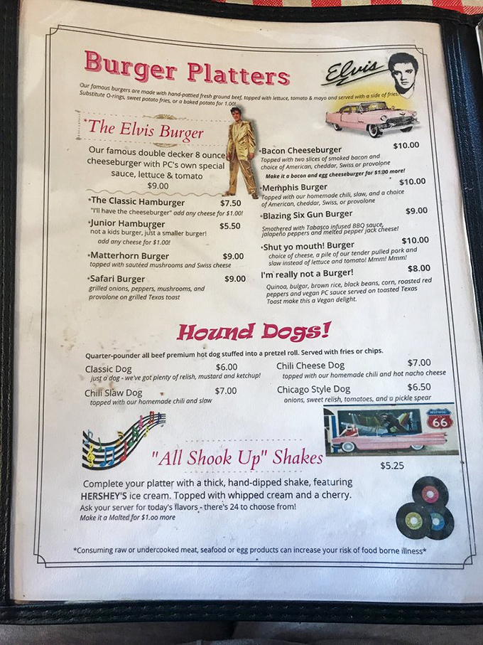 Menu or time machine? With Elvis burgers and "All Shook Up" shakes, you'll be singing "Love Me Tender" to your plate.