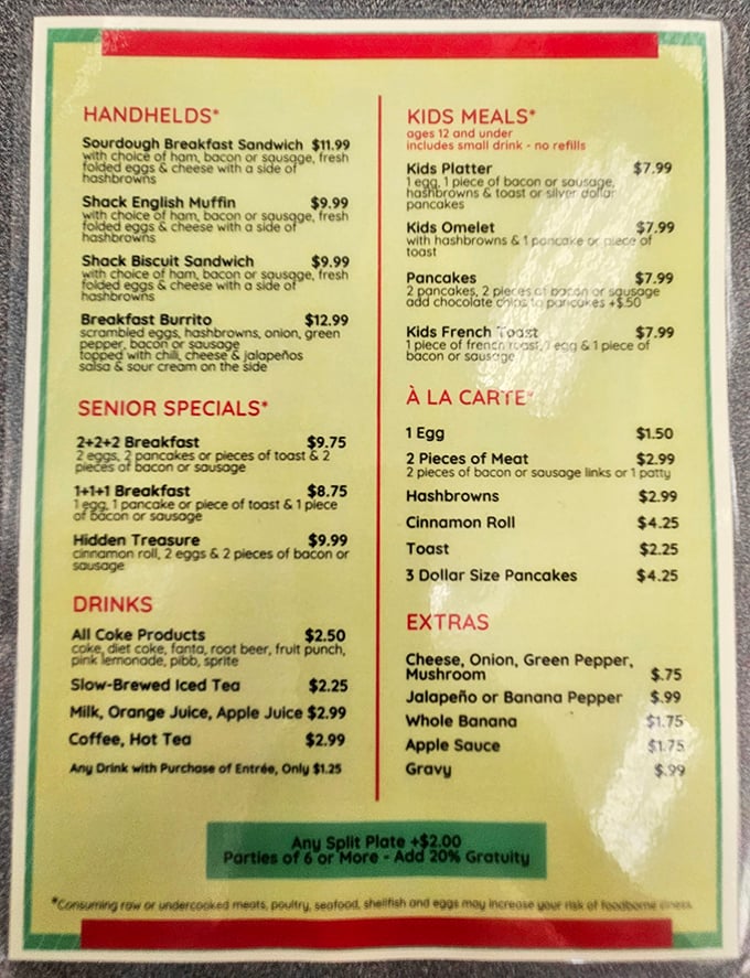 Decisions, decisions! This menu is like a Choose Your Own Adventure book, but every ending is delicious. Breakfast all day? Yes, please!