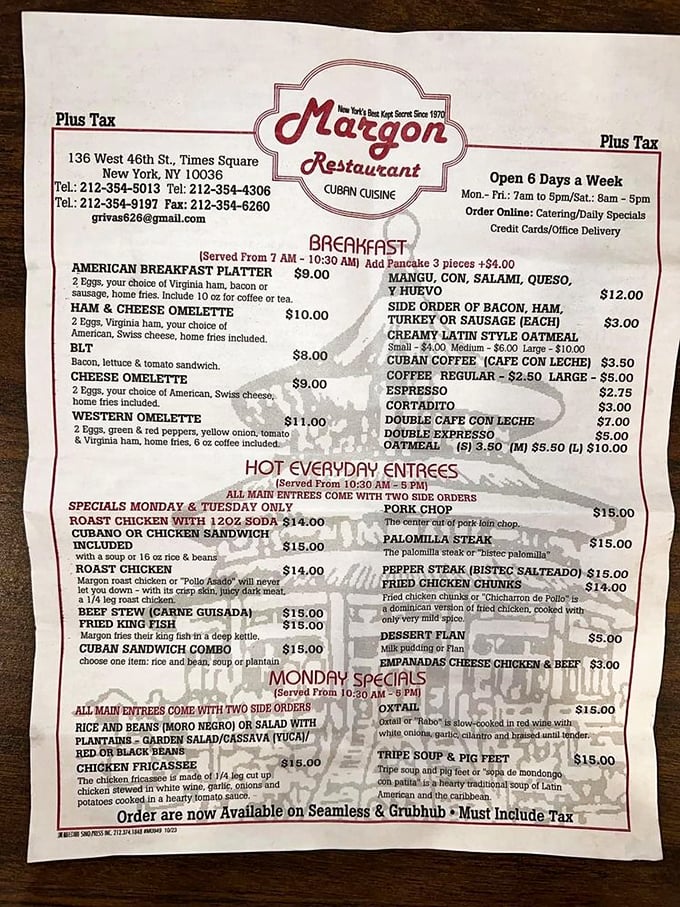 Decisions, decisions! This menu is like a greatest hits album of Cuban-American cuisine. Pro tip: Bring reading glasses and an empty stomach.