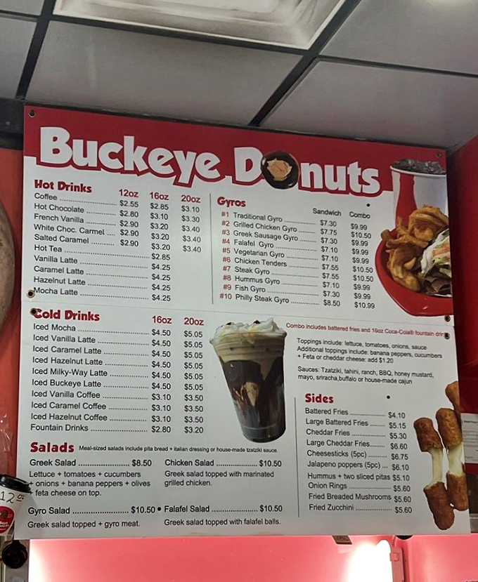 Decisions, decisions! This menu is a choose-your-own-adventure of culinary delights. From donuts to gyros, it's like a gastronomic United Nations under one roof.