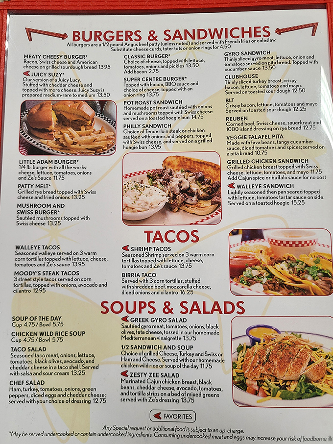 Decisions, decisions! This menu is a greatest hits album of comfort food classics. Warning: May cause spontaneous salivating.