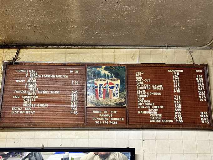 Behold, the sacred text of Sunshine! This menu board is a roadmap to flavor town, with prices that'll make your wallet smile.