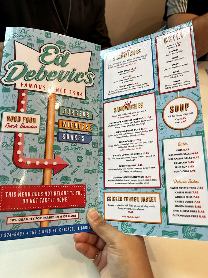 Decisions, decisions! Ed's menu is a time machine disguised as laminated paper. Good luck choosing between "nostalgia" and "heart attack on a plate."