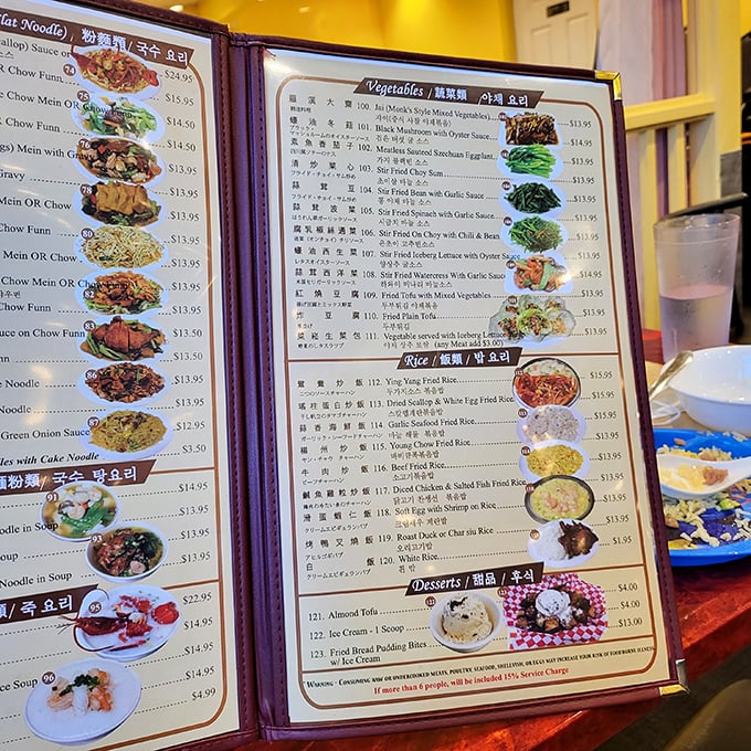 Behold, the sacred scrolls of seafood! This menu is a choose-your-own-adventure novel where every chapter ends with a happy stomach.