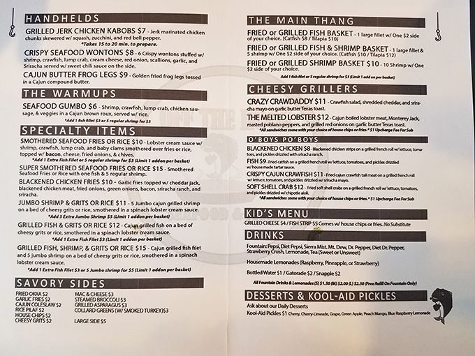 Behold, the map to flavor town! This menu is like a love letter to seafood enthusiasts everywhere.