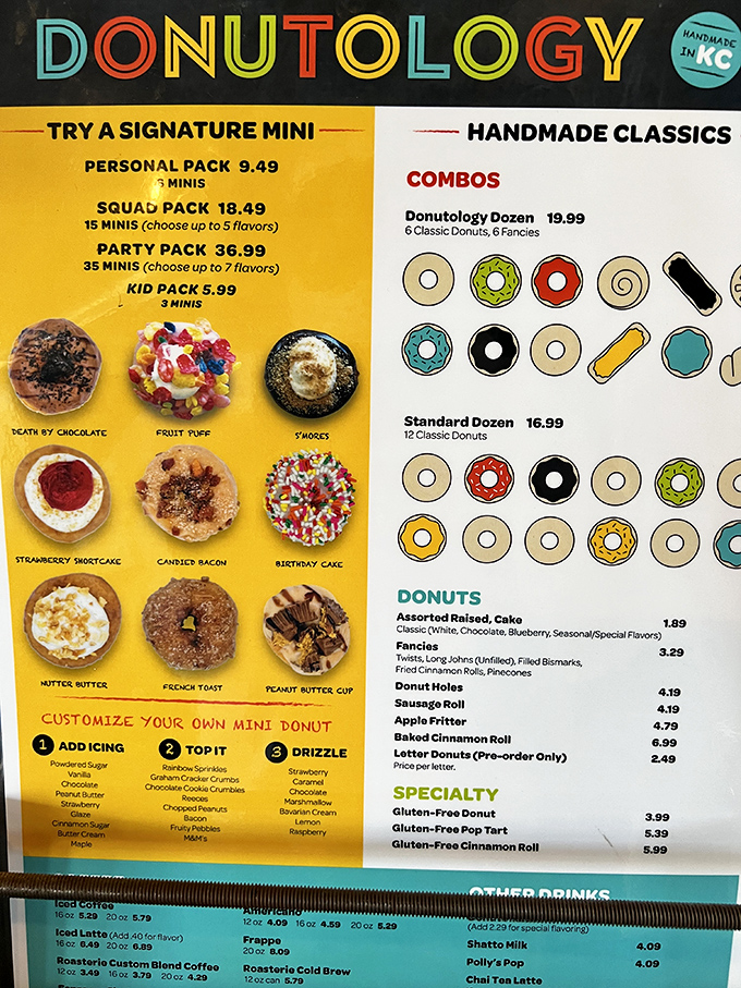 A menu that reads like a delicious periodic table. Donutology's offerings are a mouthwatering mix of classic comfort and daring delights.