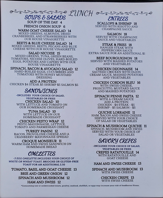 This menu isn't just a list; it's a love letter to French cuisine. Warning: May cause spontaneous exclamations of "Ooh la la!"