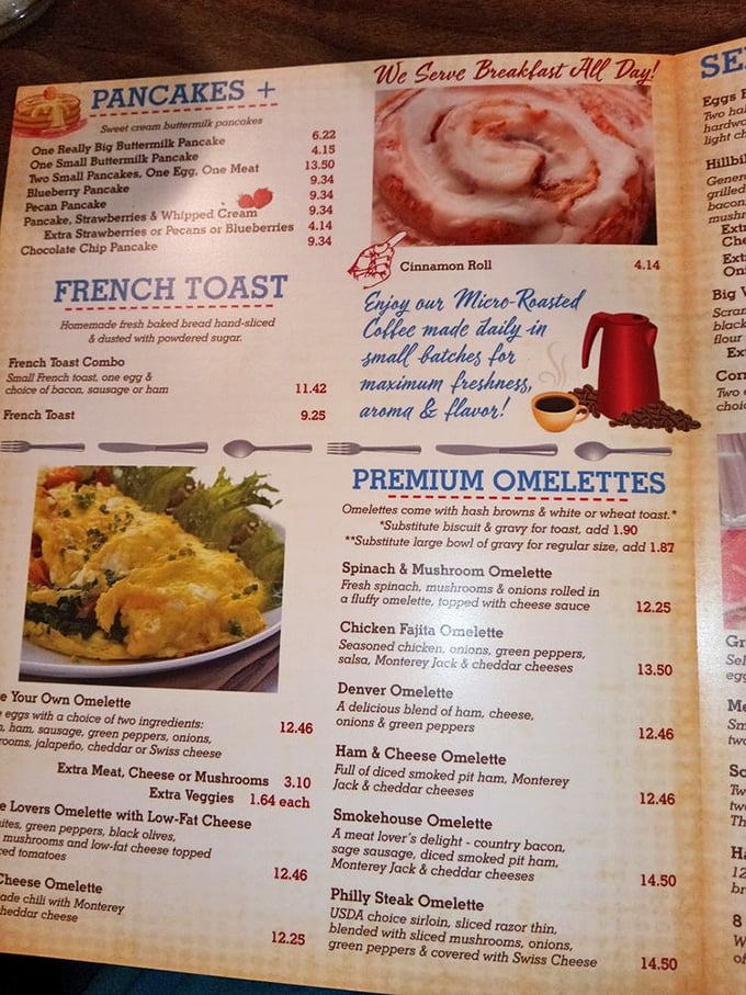 Behold, the breakfast bible! This menu is like a choose-your-own-adventure book, but every ending is delicious. Spoiler alert: You can't go wrong.