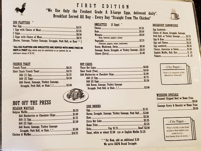 Behold, the sacred text of Pete's! This menu is a roadmap to breakfast nirvana, with options that'll make your taste buds do a happy dance.