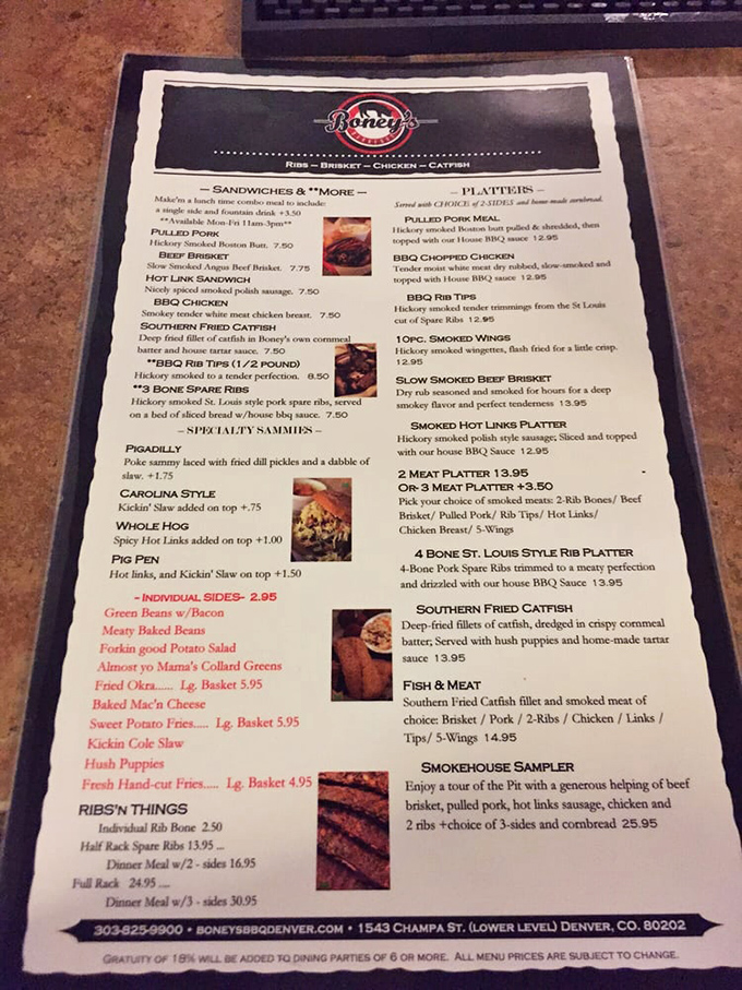 "Choose your own meaty adventure!" This menu is like a roadmap to barbecue nirvana, offering a mouthwatering array of smoky delights that'll make your taste buds do a happy dance.