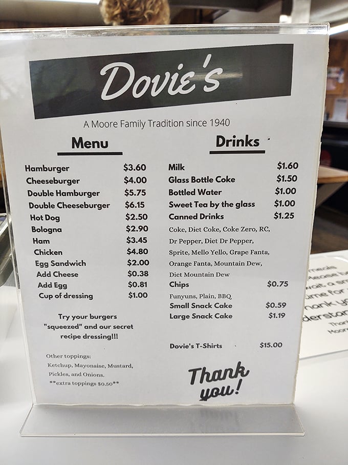 Behold, the sacred text of burger bliss! Dovie's menu is a masterpiece of minimalism, proving that sometimes less really is more.