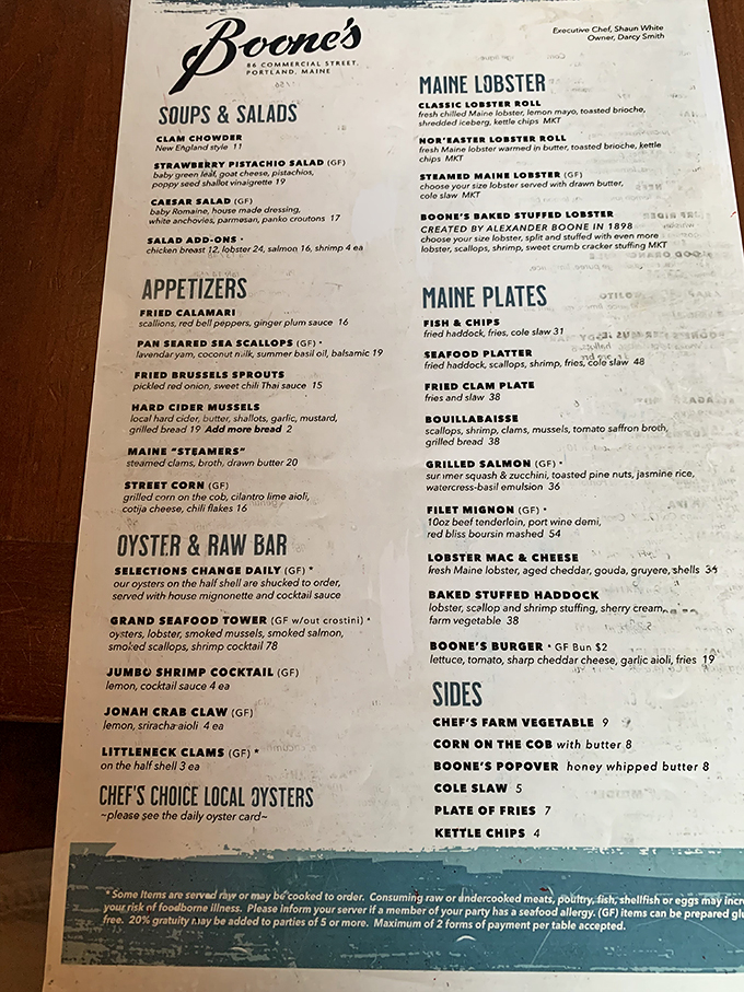 Behold, the treasure map of taste! Boone's menu is a culinary adventure waiting to happen. Pro tip: Bring your reading glasses and an empty stomach.