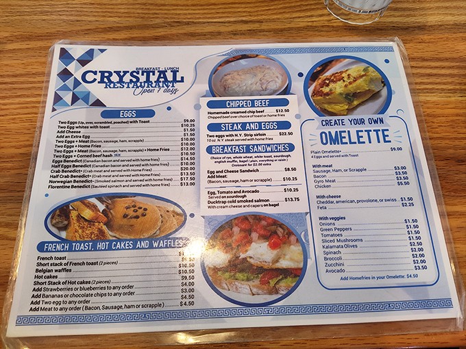 Behold, the holy grail of breakfast menus! From classic eggs to create-your-own omelets, it's like a choose-your-own-adventure book, but with less peril and more bacon.