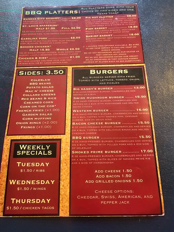 Menu, menu on the wall, who's the smokiest of them all? Spoiler alert: everything looks mouthwatering, but those BBQ platters are the real showstoppers.