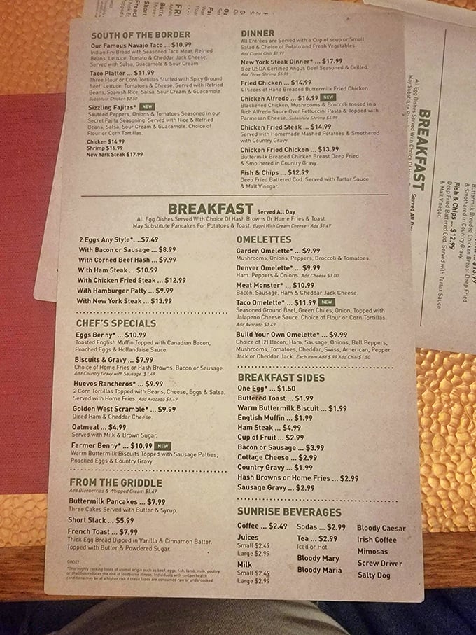 Decisions, decisions! This menu is a roadmap to comfort food paradise. Warning: May cause spontaneous stomach growling.