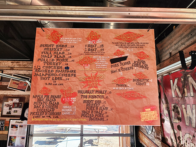 Decisions, decisions! This menu board is like a treasure map for meat lovers. Pro tip: Close your eyes and point&mdash;you can't go wrong.