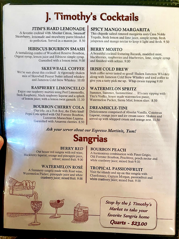 Cocktail connoisseurs, rejoice! This menu reads like a mixologist's fever dream. From "Skewball Coffee" to "Dreamsicle-Tini," your taste buds are in for a wild ride.