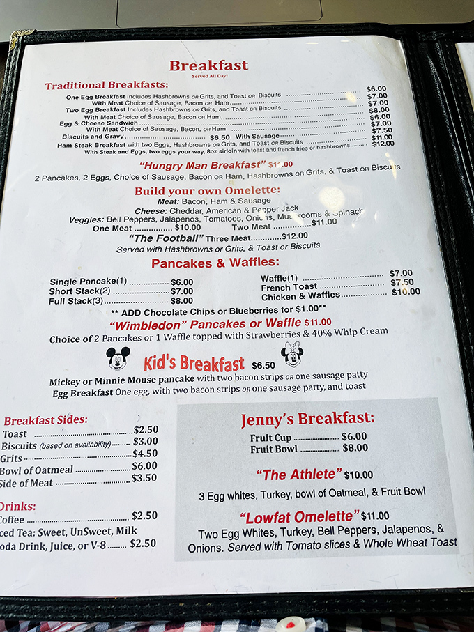 A menu that doesn't need a translator to understand. These breakfast prices would make a time traveler from 1995 feel right at home.