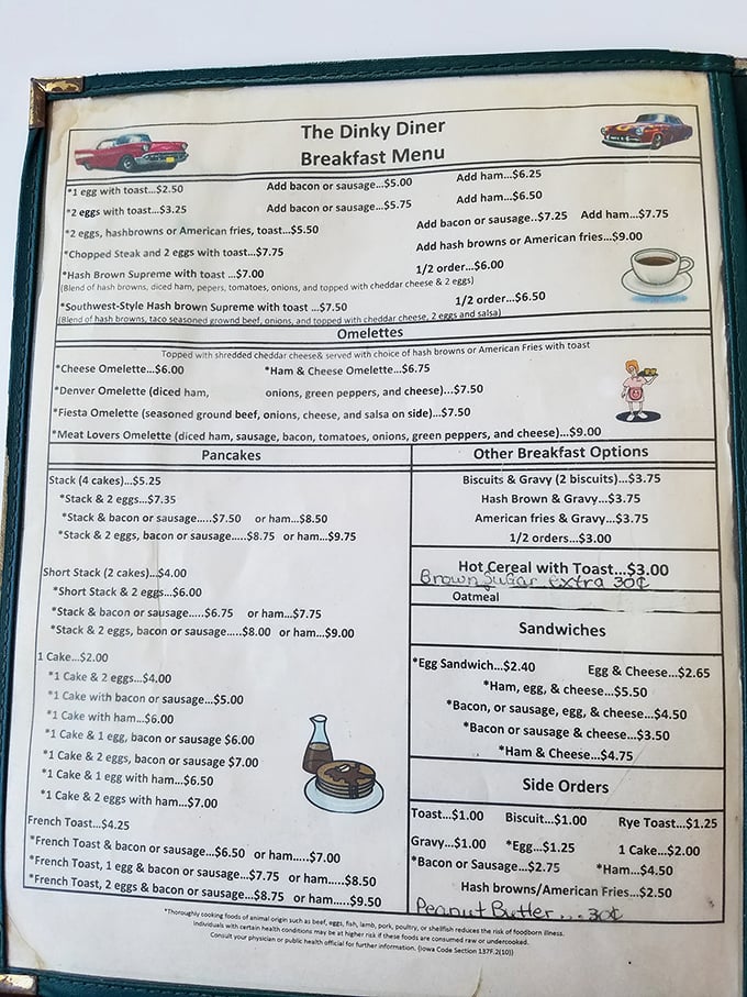 A menu that reads like a love letter to breakfast. From stacks of pancakes to "meat lovers" omelets, it's a carb-lover's dream come true.