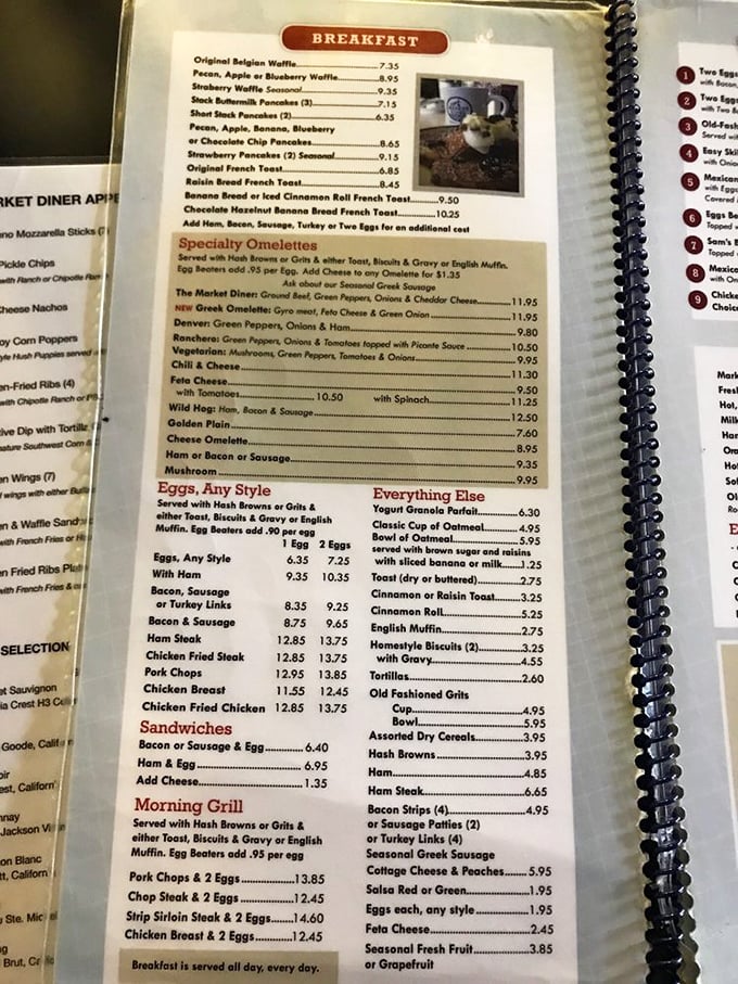 This menu isn't just a list of food; it's a historical document of American breakfast culture, preserved under lamination for future generations.