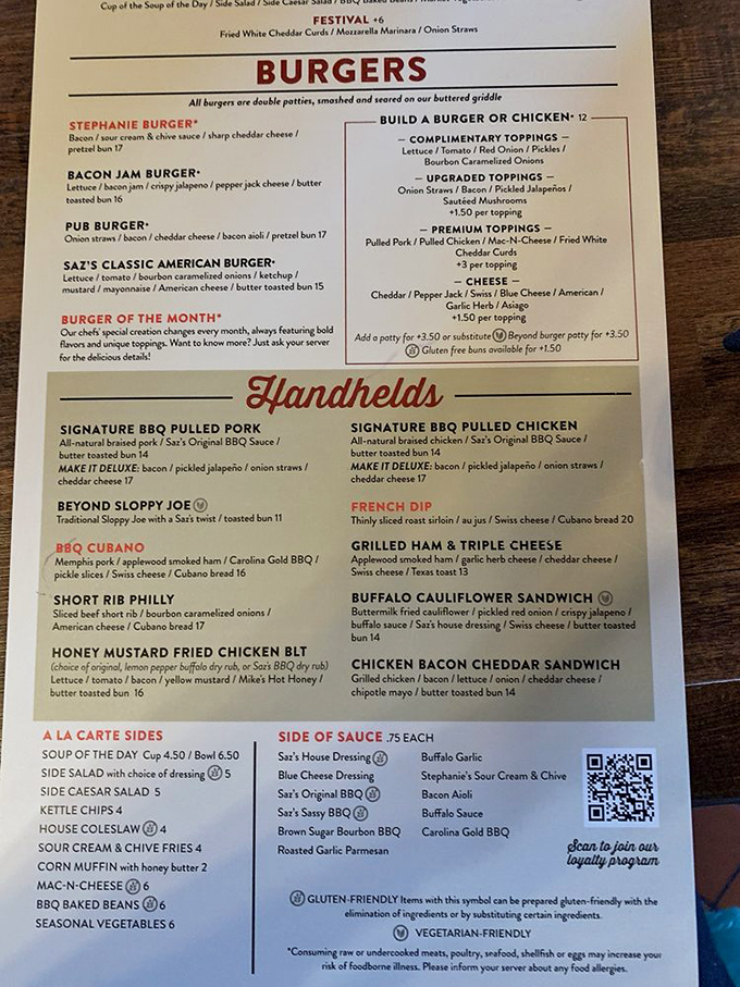 This menu isn't just a list&mdash;it's a roadmap to happiness. The "Handhelds" section alone could solve most of life's problems.