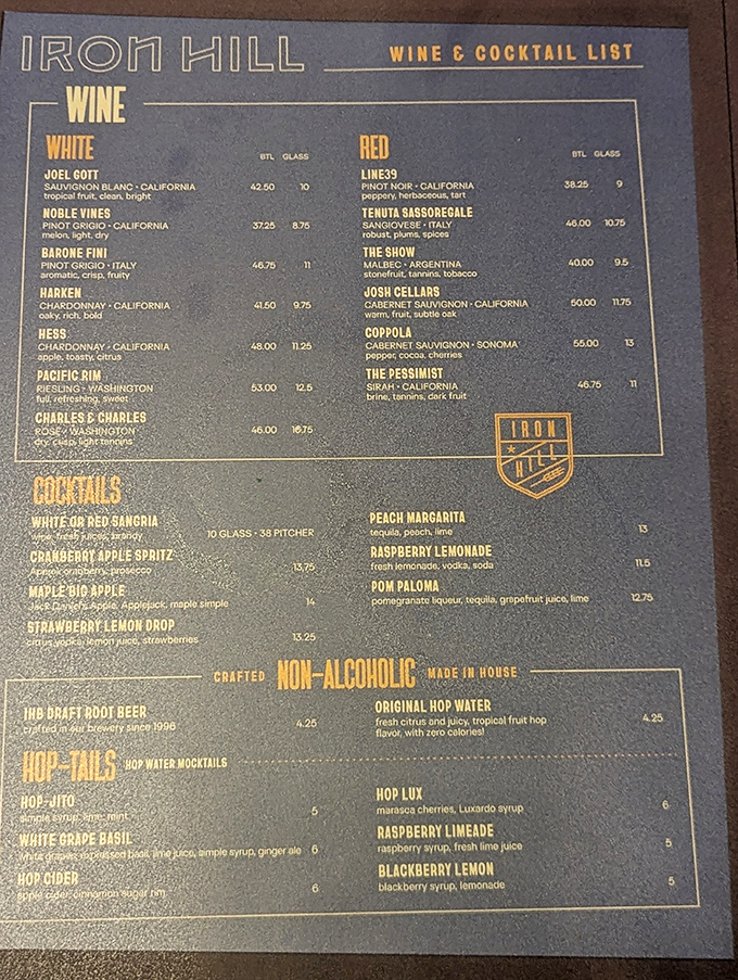 A drink menu that reads like a travel itinerary for your taste buds, from California to Italy. Even "The Pessimist" wine can't stay cynical here for long.