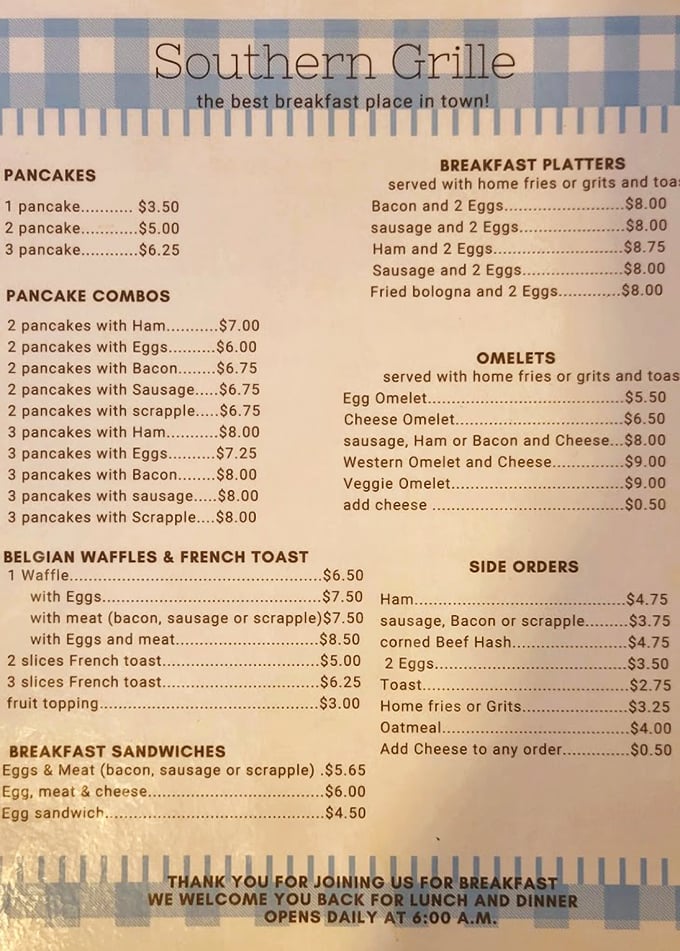 This breakfast menu is like a roadmap to happiness&mdash;with prices that'll make you think you've time-traveled back to 1995.