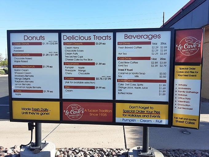 Choices, choices! Le Cave's menu board is like a treasure map for your taste buds. X marks the spot for glazed perfection.