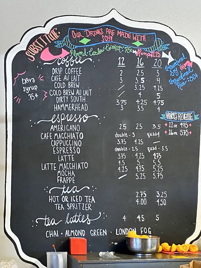 Behold, the caffeinated crystal ball! This menu board predicts your future happiness, one oat milk latte at a time.