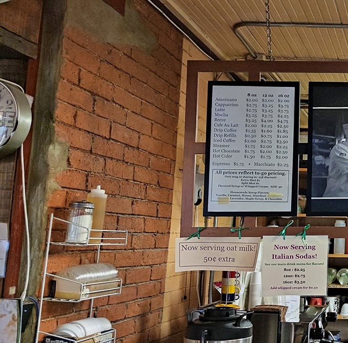 The menu board tells a story of coffee craftsmanship, with options to satisfy every caffeine craving.