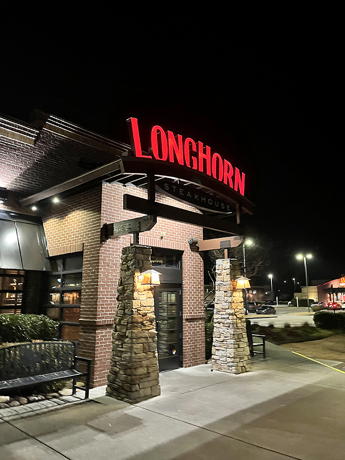LongHorn after dark: When the neon glows, you know it's time for some serious steak action!