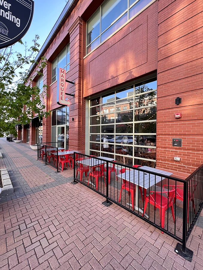 The perfect summer evening: Marquee's charming patio, a Neapolitan-inspired pie, and the luxury of having nowhere else to be.