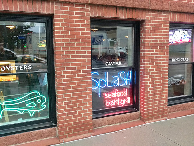 Neon dreams and caviar schemes: Splash's window promises oysters, caviar, and a night to remember. Fancy pants optional.