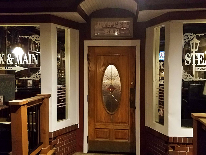 Steak & Main's inviting entrance: Step through this door and into a world where calories don't count and every bite is a celebration.
