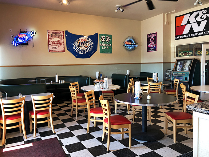 Checkered floors and red chairs &ndash; it's like 'Happy Days' meets 'Teenage Mutant Ninja Turtles.' Cowabunga, dude, pass the pizza!